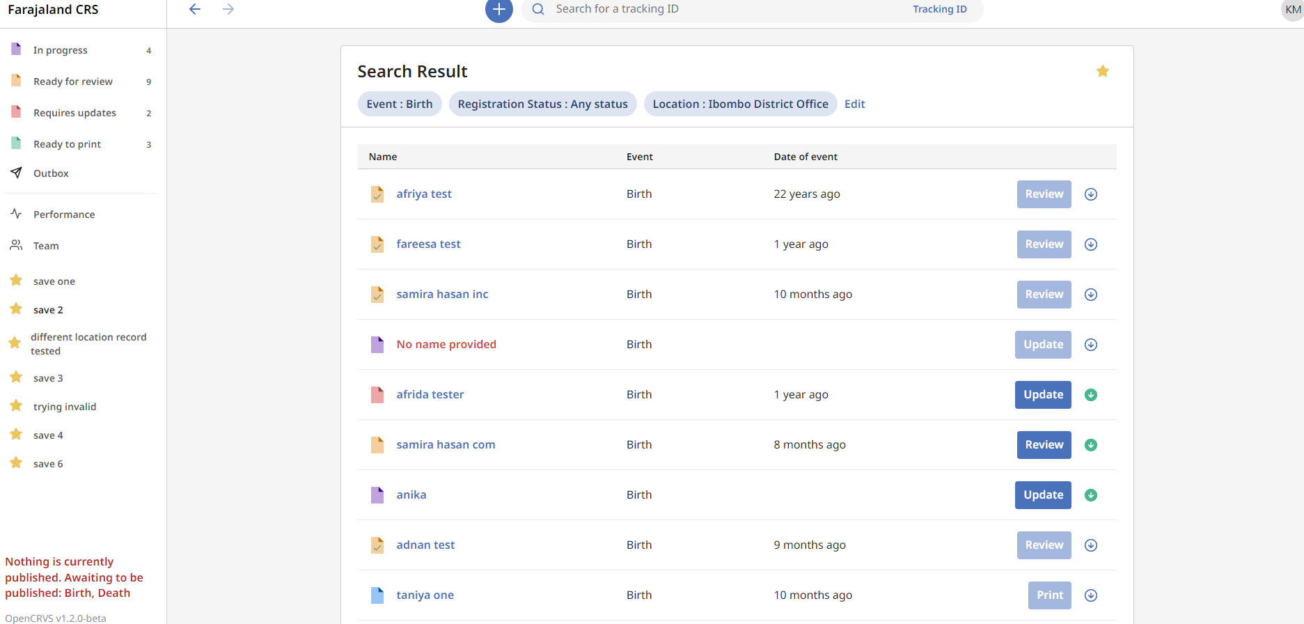 As a Registration Agent, Registrar and National Registrar, I want to favourite my search result ...