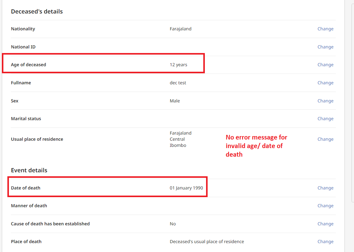 As a National System Admin, I would like to configure the date of birth (mother, father deceased ...