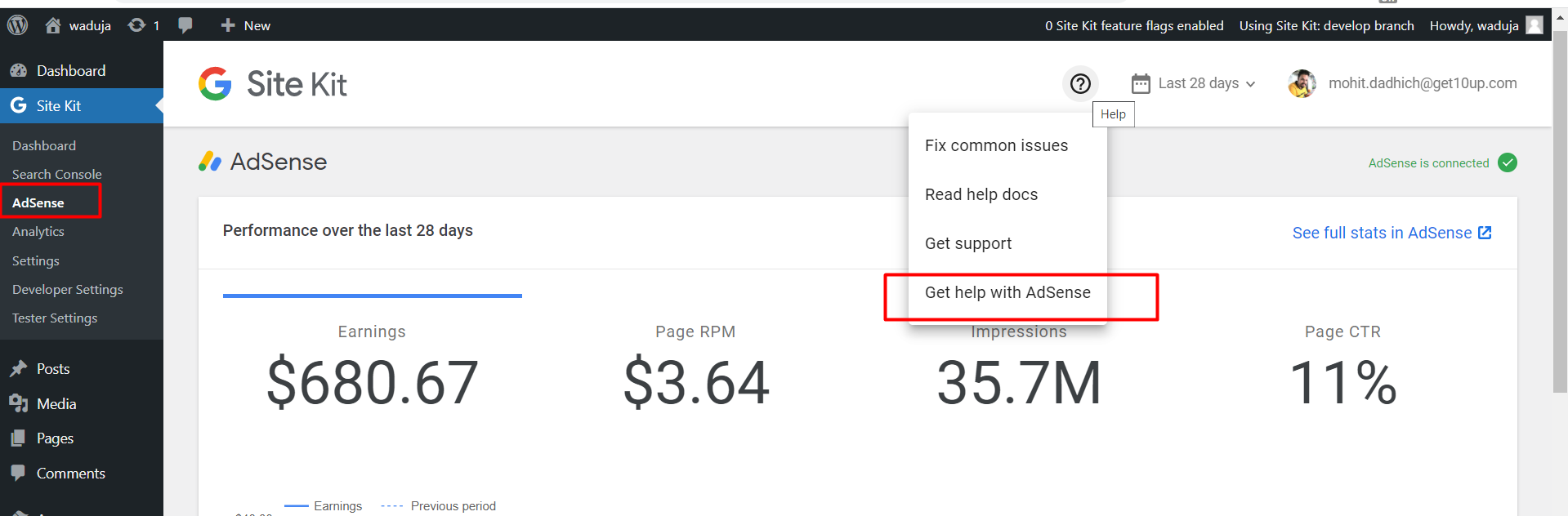 Add AdSense link in 'Help' dropdown when service connected · Issue #4423 · google/site-kit-wp ...