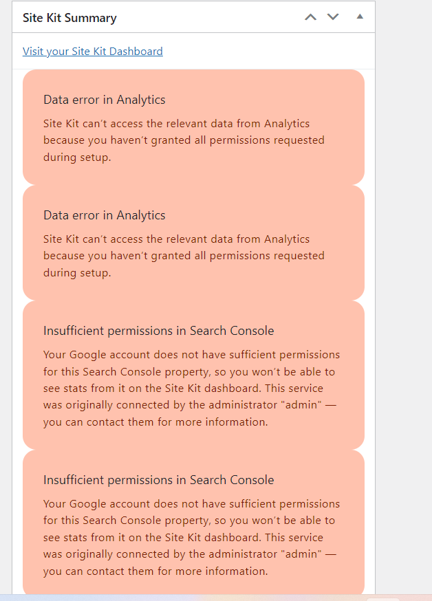 WP Dashboard - Error notifications are not properly showing on WP dashboard widget. · Issue ...