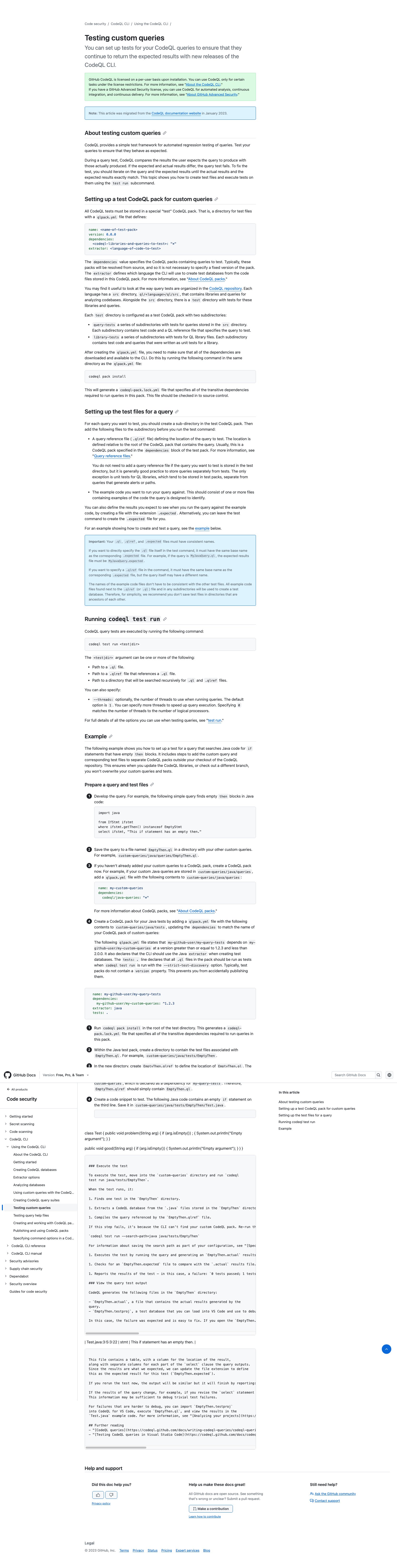 Improving The Formatting On The Testing Custom Queries Codeql Page · Issue 26277 · Github