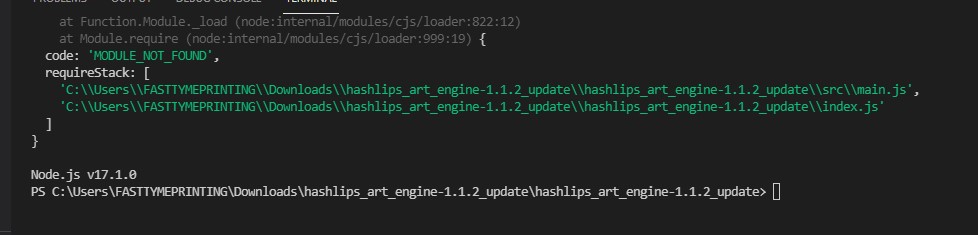 when I type node index.js I get this message · Issue #293 · HashLips/hashlips_art_engine · GitHub