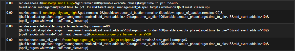 T28 Fury Warrior won't use Recklessness depending on gear/covenant · Issue #6419 ...