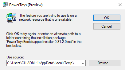 0.20.1 auto-updater to 0.21.1 asks for PowerToysBootstrappedInstaller-0 ...