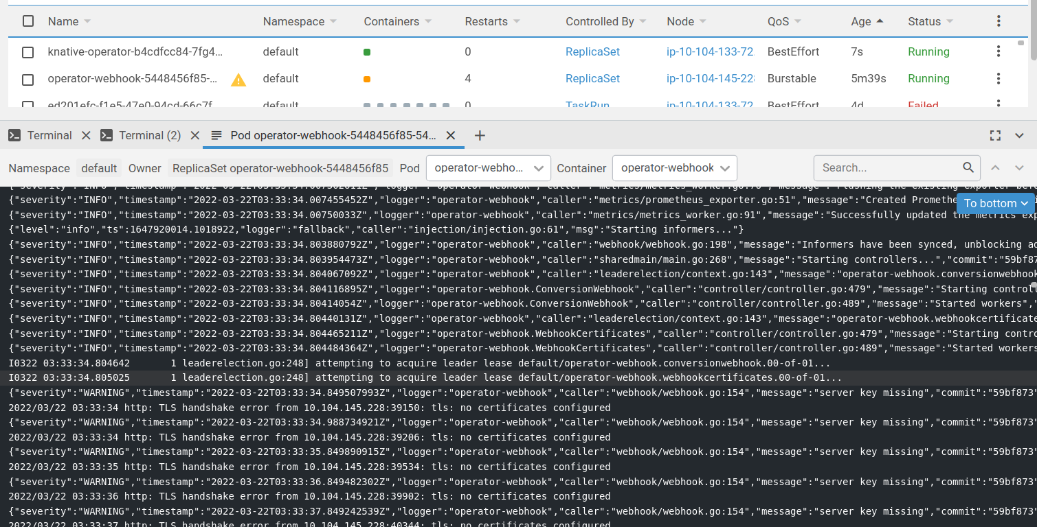 Give Webhook more time to reconcile the TLS certificate · Issue #1007 · knative/operator · GitHub