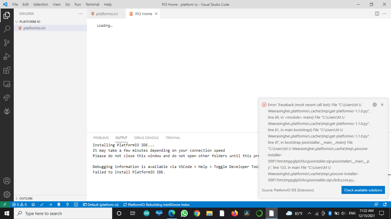 Platform Io Home Page Not Opening · Issue 2842 · Platformio Platformio Vscode Ide · Github