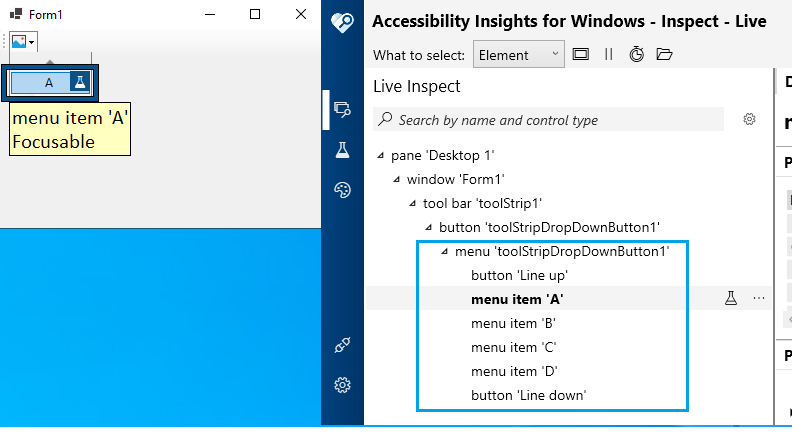 [Accessibility] Inspect: Cannot find toolStripScrollButtons in hierarchy of toolStripDropDown ...