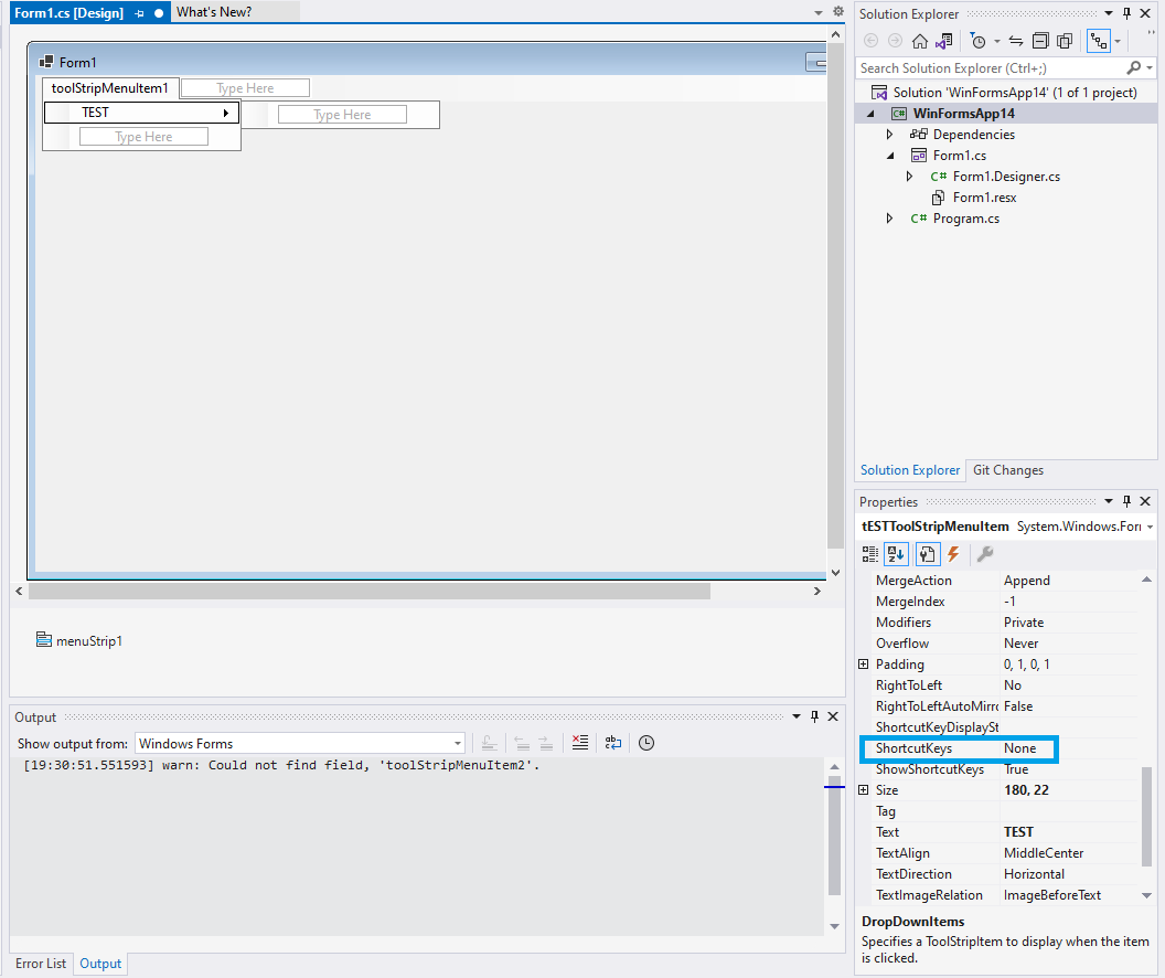 Error In Menustrips Shortcutkey Property · Issue 8456 · Dotnetwinforms · Github
