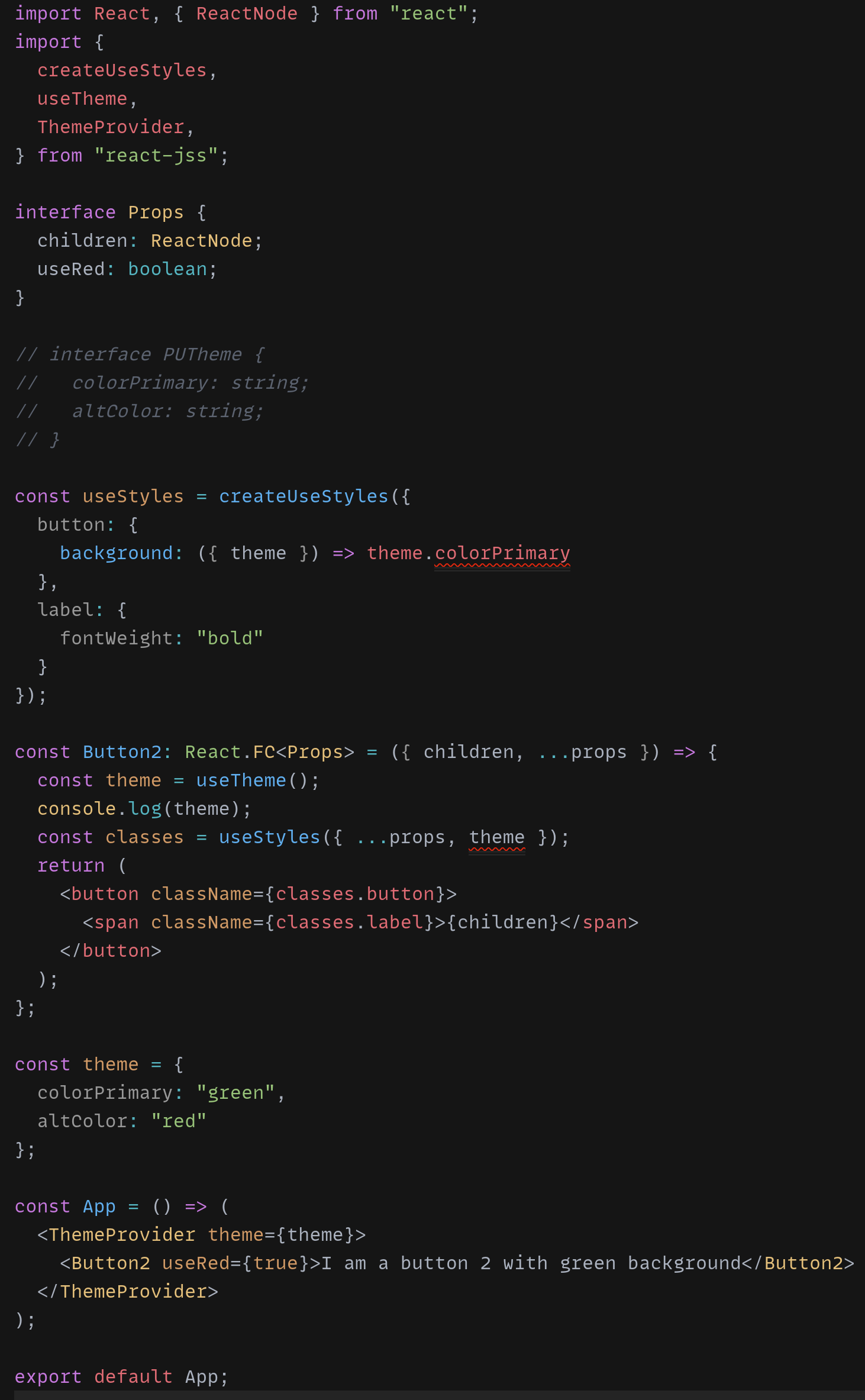 Reactjs TypeScript Typings With CreateUseStyles From React jss