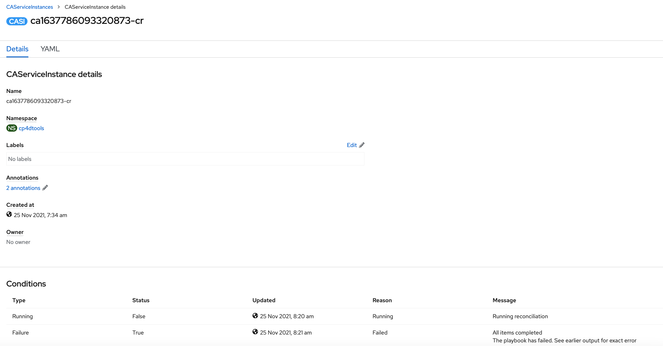 caserviceinstances.ca.cpd.ibm.com CR failure · Issue #94 · IBM/cp4d-deployment · GitHub
