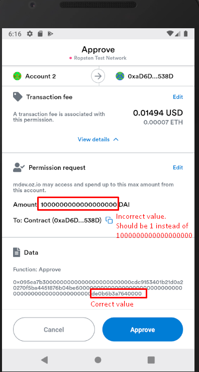 Approve view shows incorrect Amount value · Issue #1672 · MetaMask/metamask-mobile · GitHub