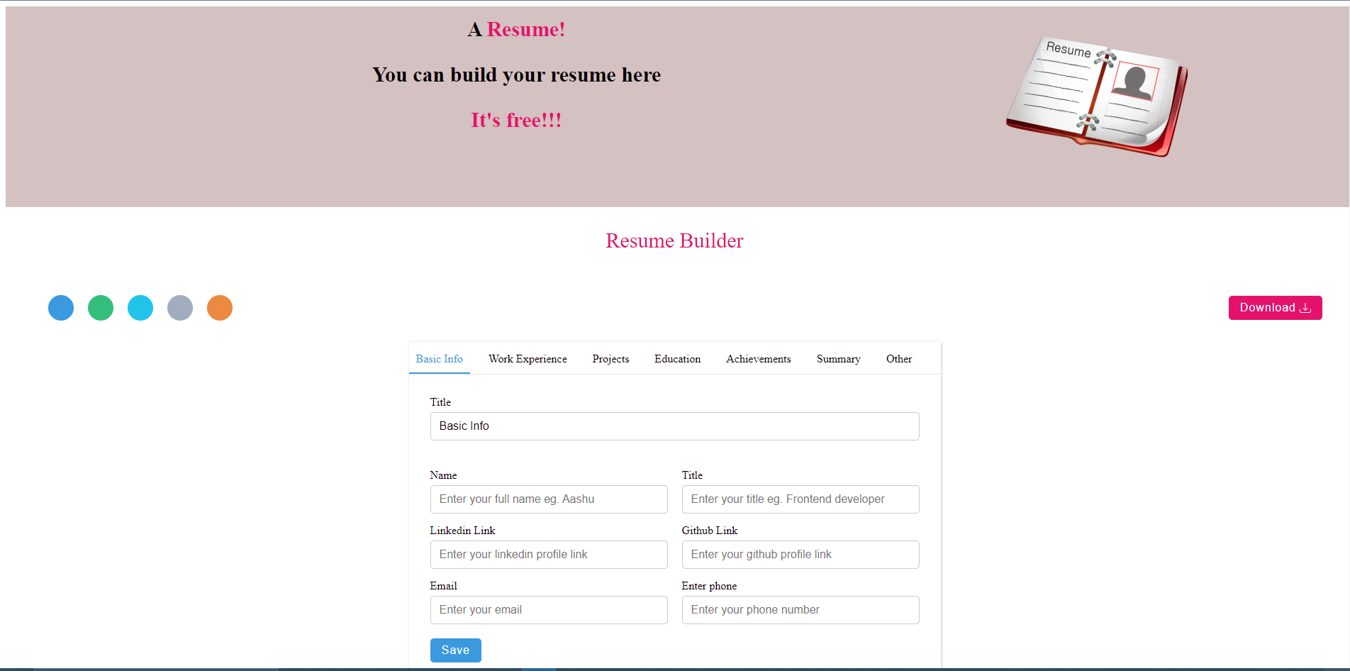 GitHub - S-hub1996/ResumeBuilder: Resume Builder App with React JS and redux