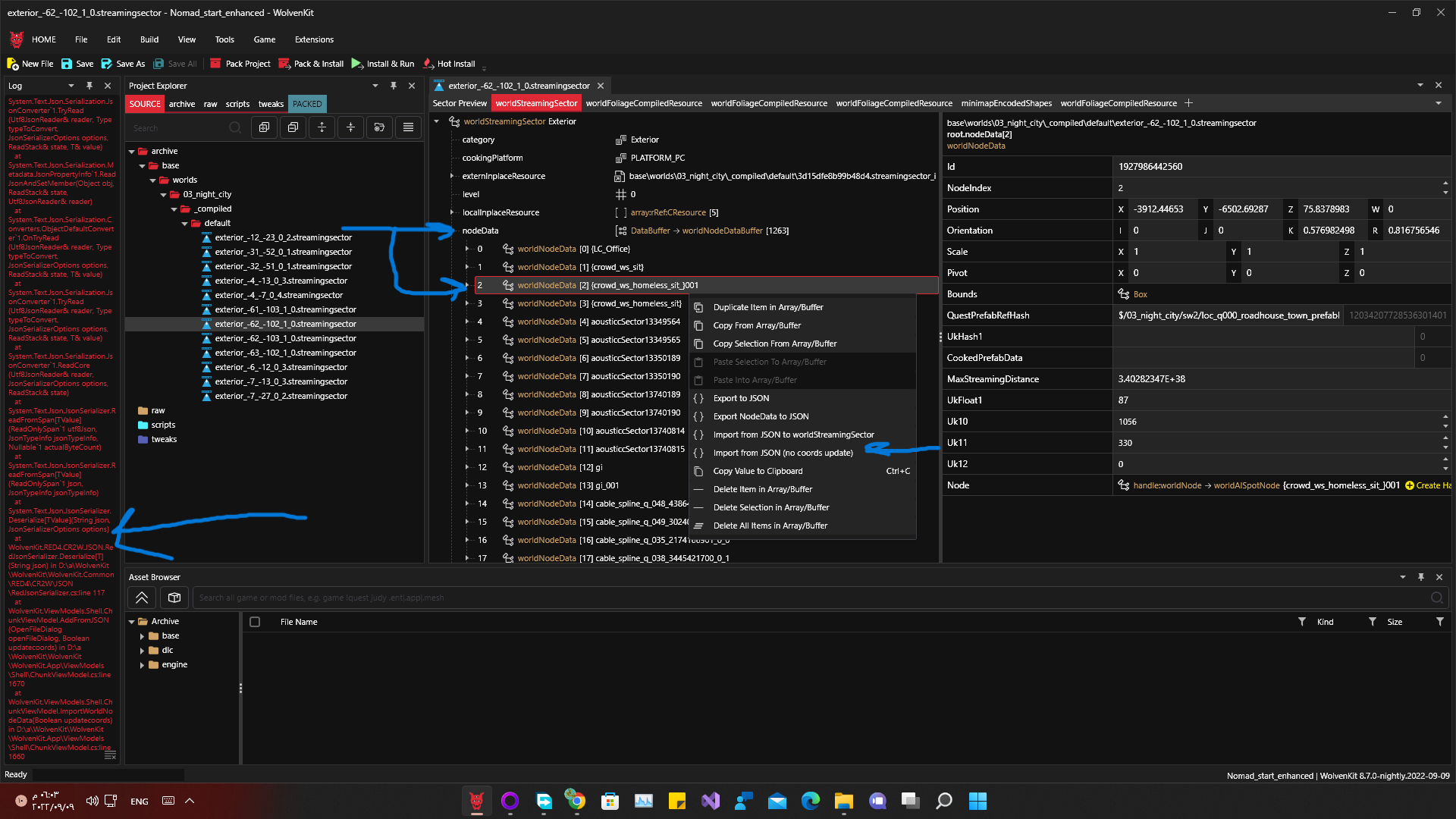 No changes being made after importing from json in streaming sectors. · Issue #895 · WolvenKit ...