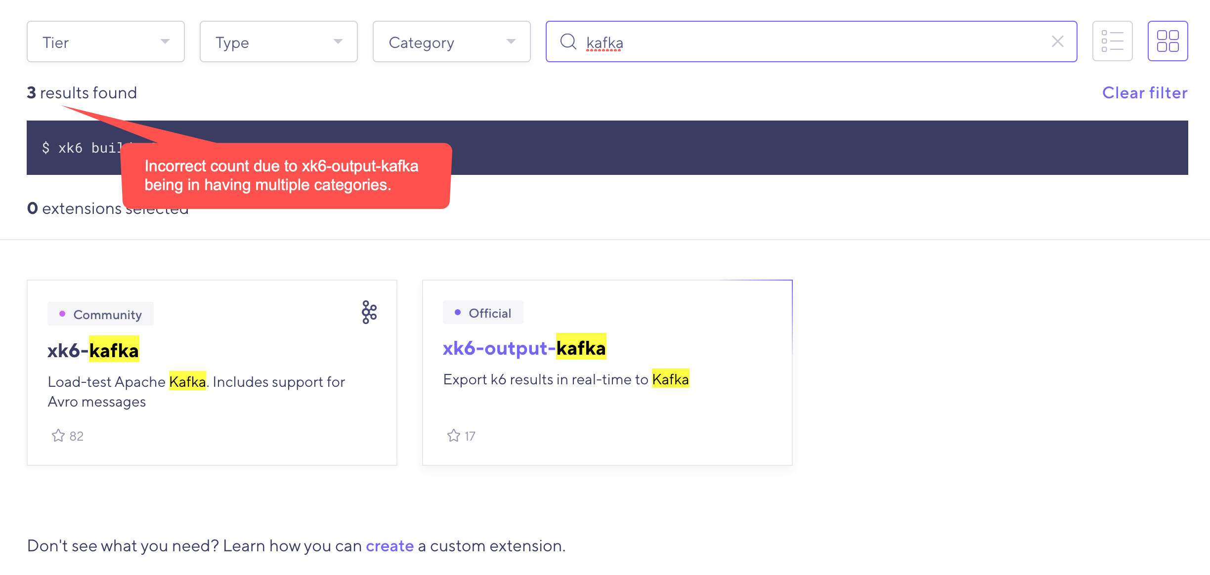 Incorrect counts when filtering extensions · Issue #1159 · grafana/k6-docs · GitHub
