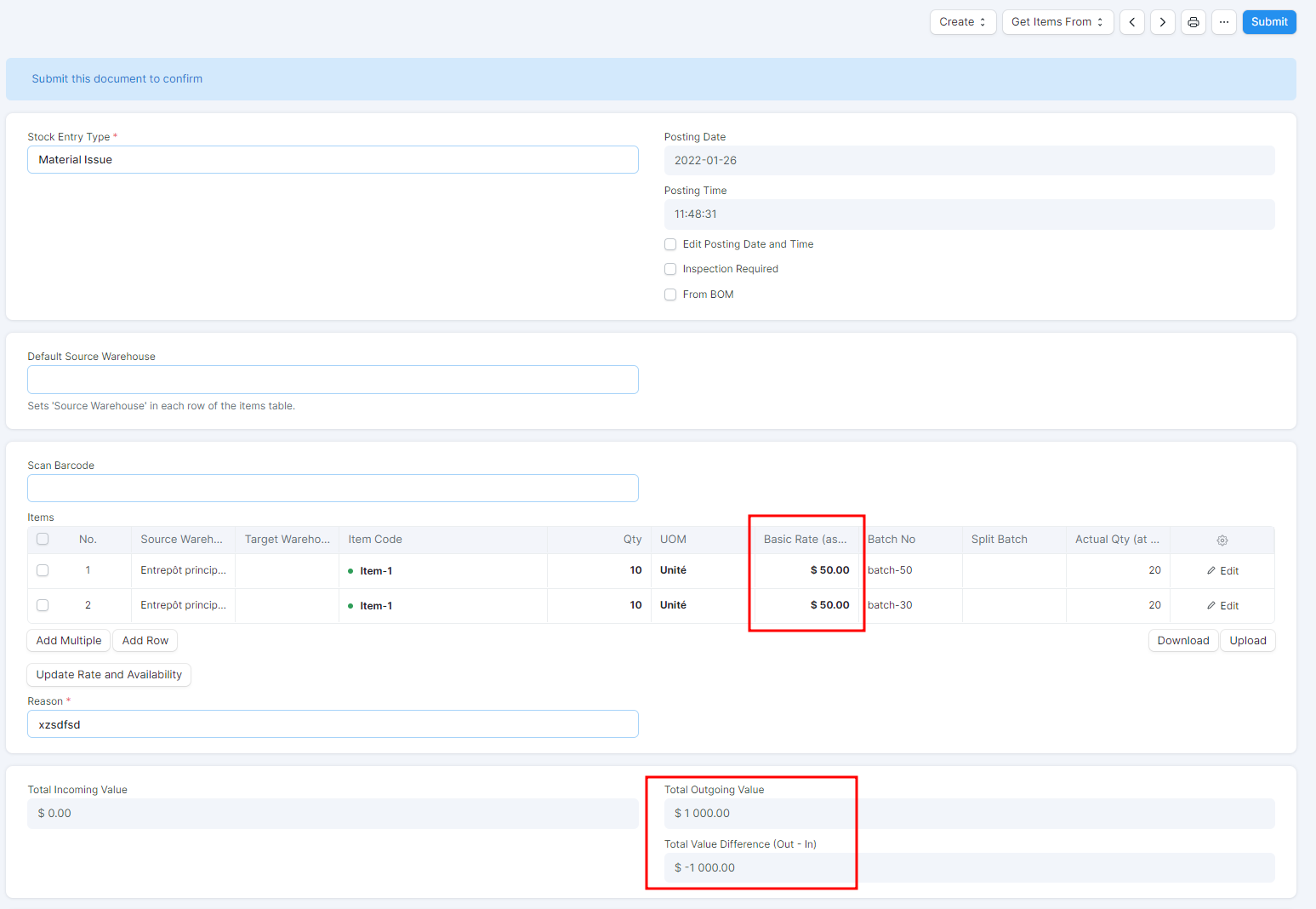 Value $ difference between Stock Entry and Stock Ledger when issuing ...