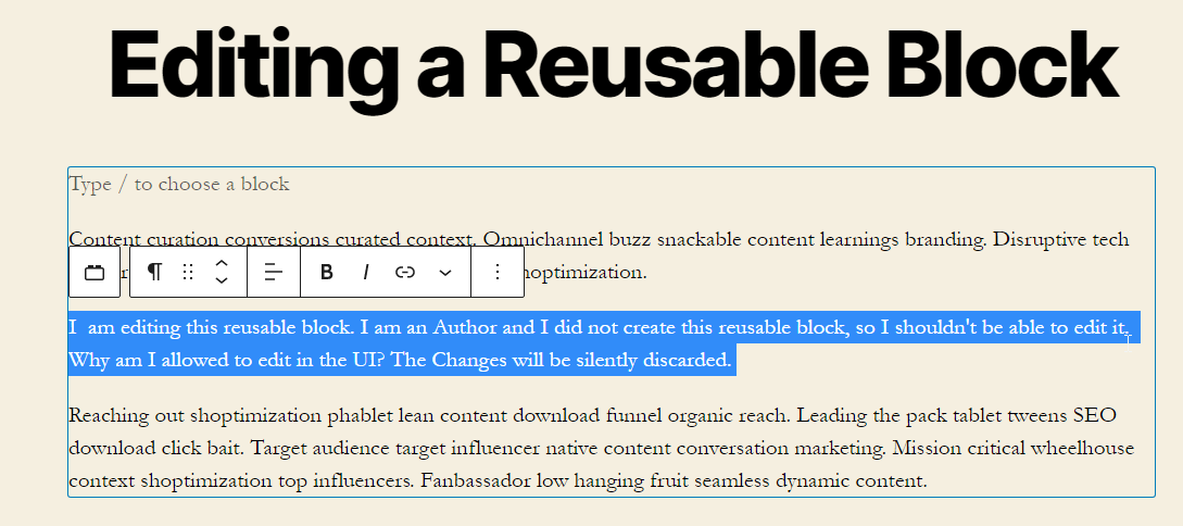 Editing Reusable Blocks that I don't have permission to Edit shows ...