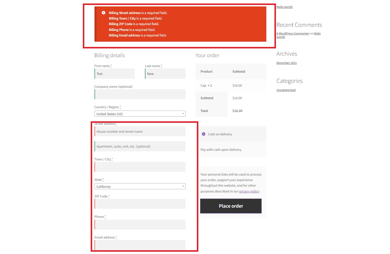 Invalid email supersedes all other validation checks at checkout ...