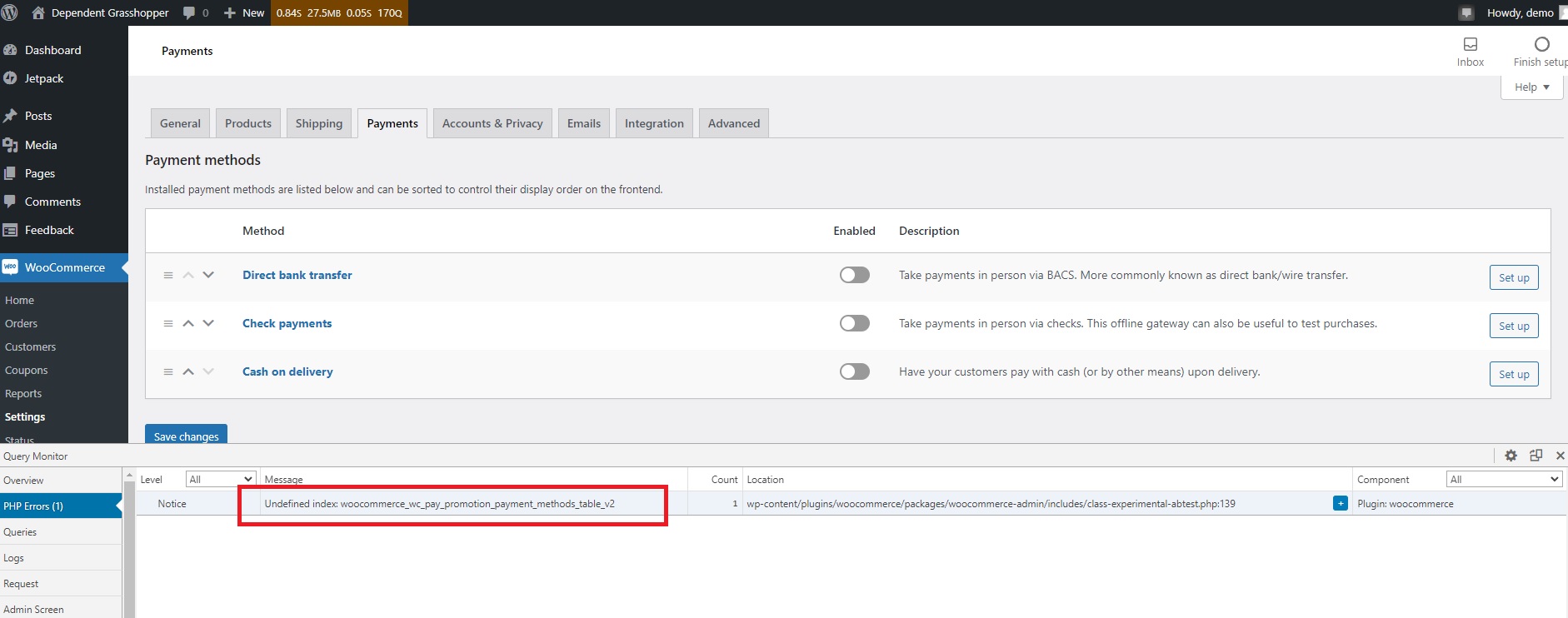 PHP Notice: `Undefined index: woocommerce_wc_pay_promotion_payment_methods_table_v2` · Issue ...