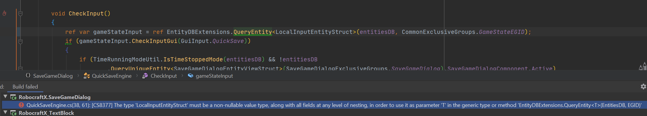 LocalInputEntityStruct is considered unmanaged in source but not from ...