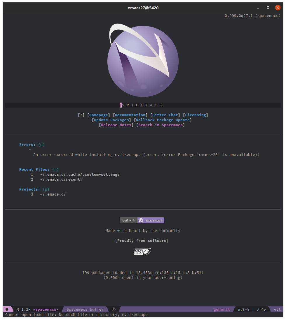 Starting Emacs produces an error related to `evil-escape`. · Issue #15792 · syl20bnr/spacemacs ...