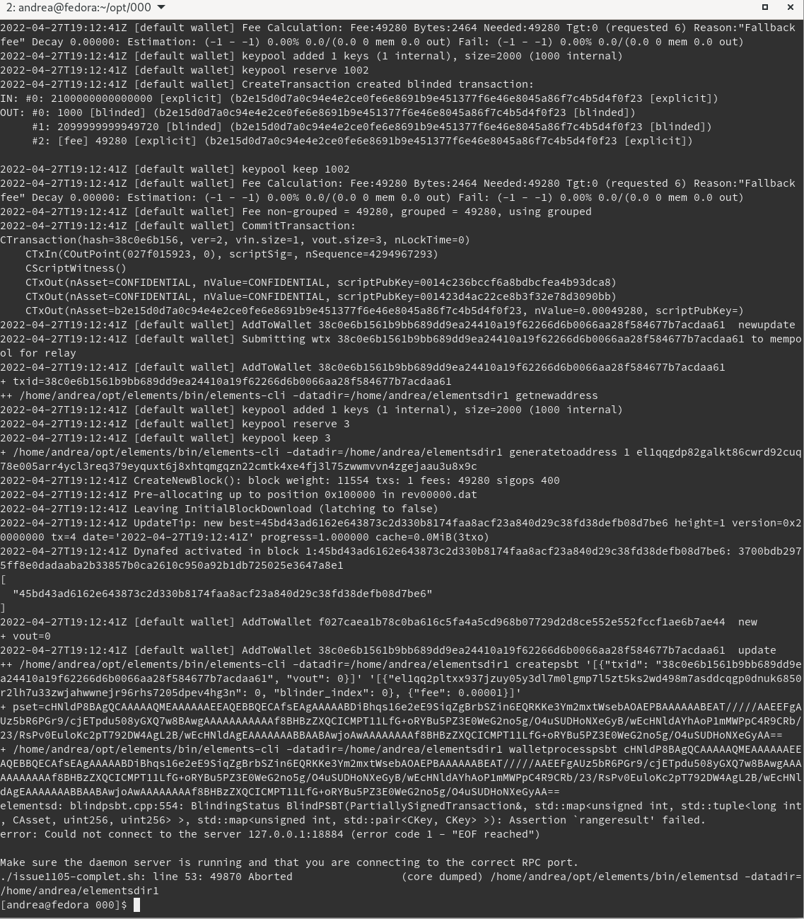 Node crashes when processing partial transaction · Issue #1105 · ElementsProject/elements · GitHub
