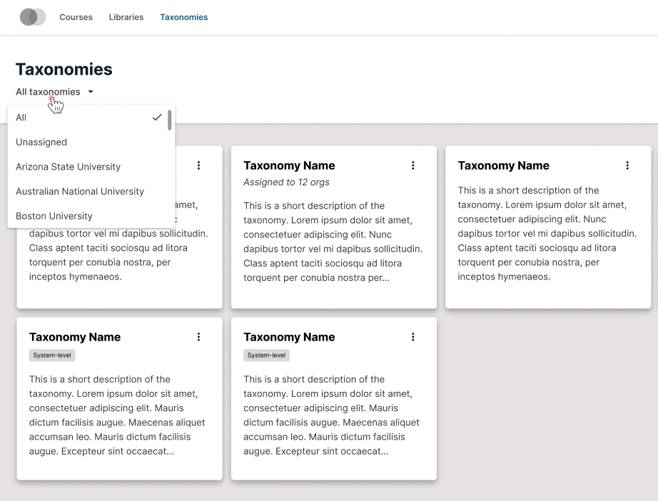 [Tagging] Filtering Taxonomies List by Organization · Issue #108 · openedx/modular-learning · GitHub