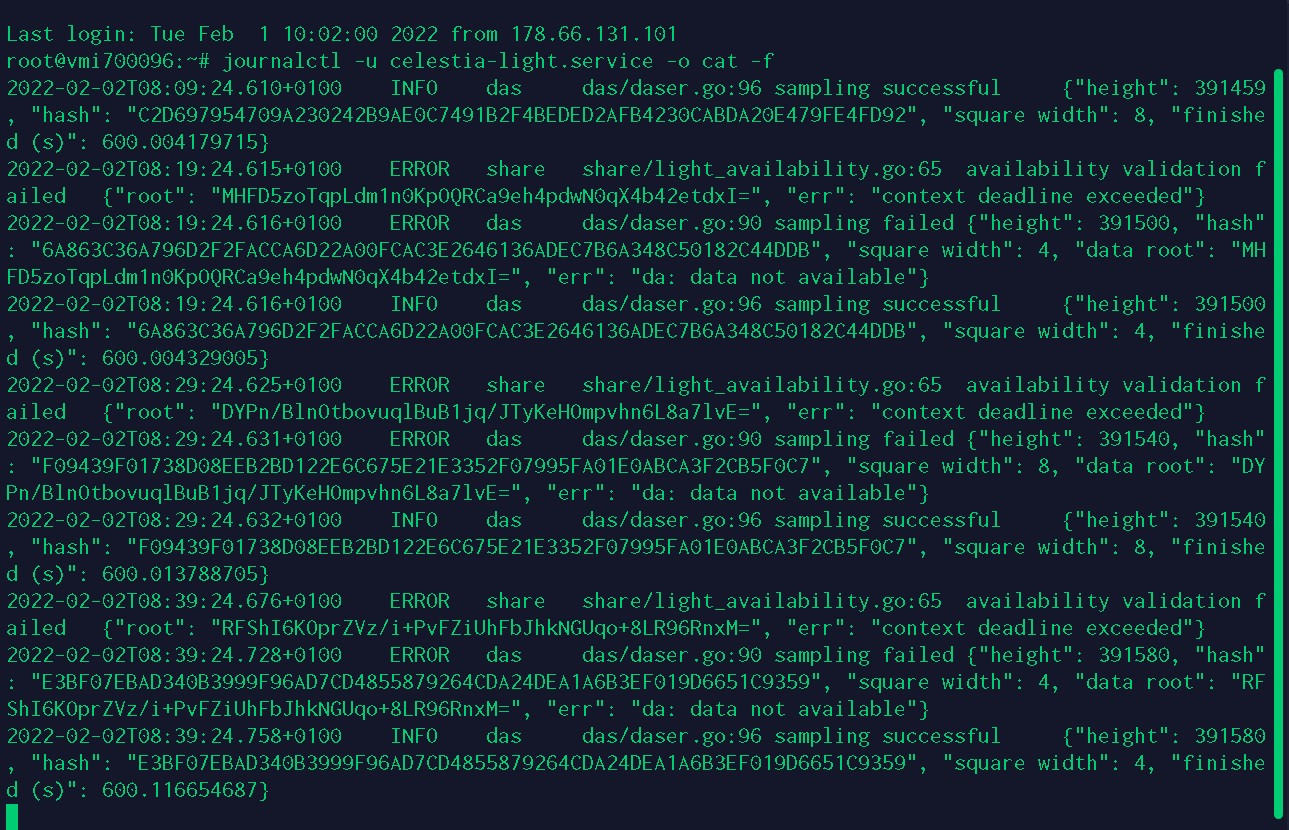 [Bug]: error logs in the light node · Issue #412 · celestiaorg/celestia-node · GitHub