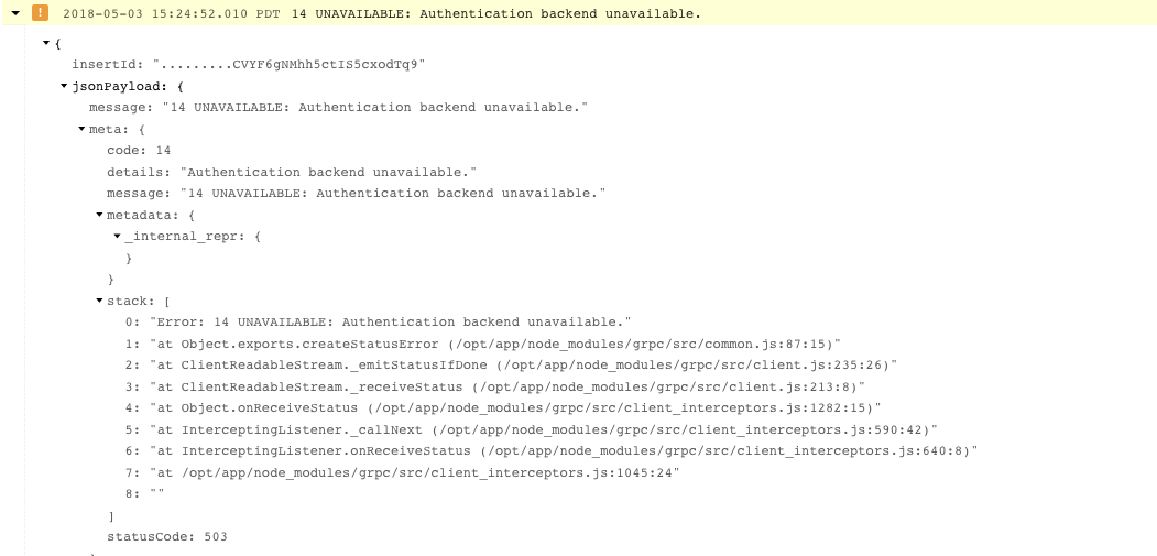 Error 14 UNAVILABLE: EOF · Issue #183 · googleapis/nodejs-spanner · GitHub