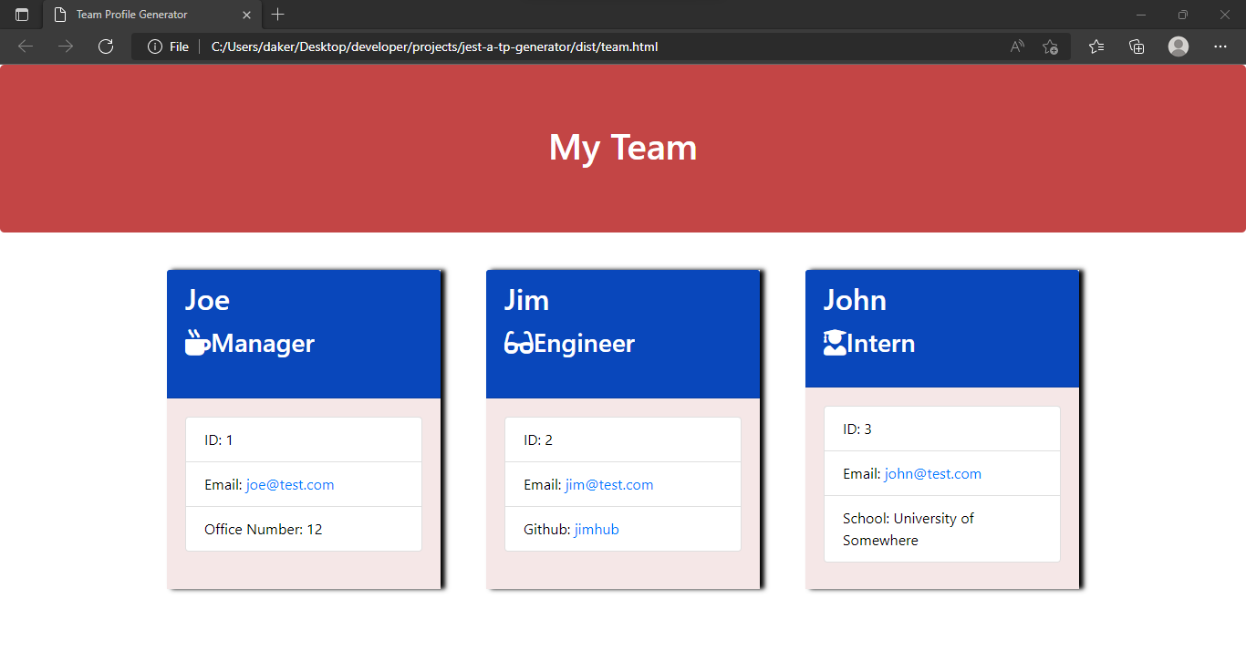 GitHub - HaleyNicole126/jest-a-tp-generator: Application for managers to generate a team page