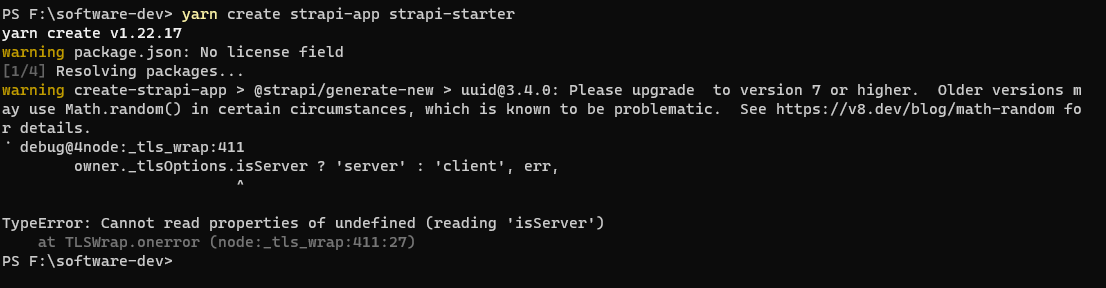 Cant setup new strapi project · Issue #12085 · strapi/strapi · GitHub