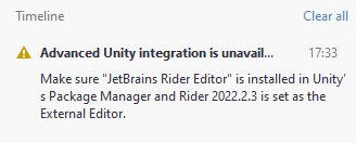 Warning shown in Rider: "Advanced Unity Integration is Unavailable" · Issue #2366 · JetBrains ...