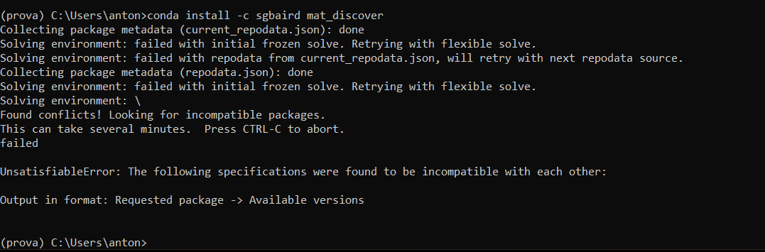 Conda installation: Unsatisfiable Error · Issue #56 · sparks-baird/mat_discover · GitHub