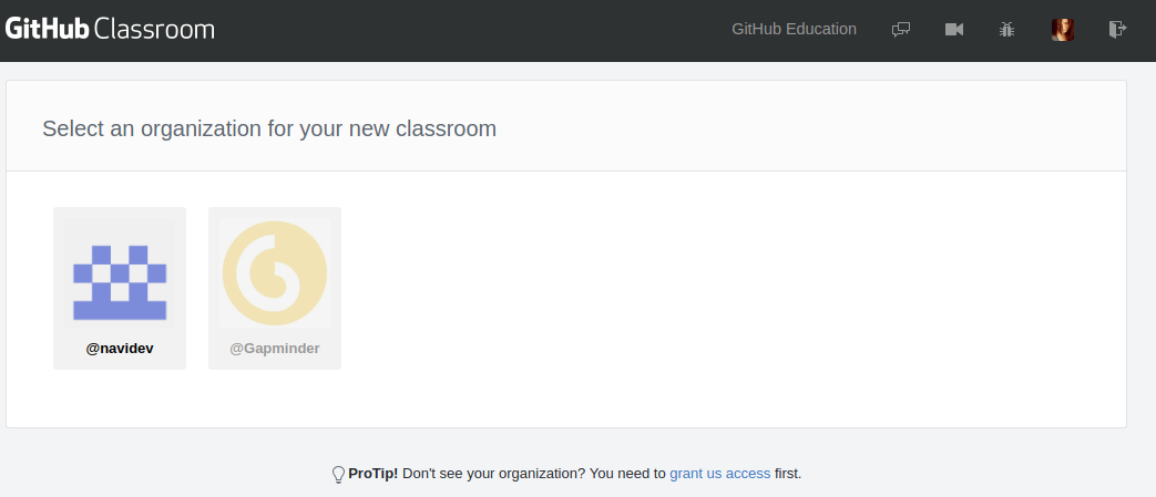 I didn't see all organizations in list when choose create new classroom ...