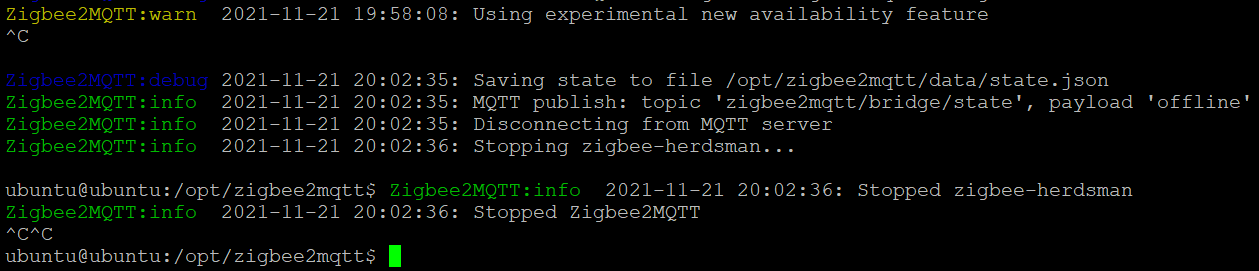 Starting Zigbee2MQTT stops at "Using experimental new availability ...
