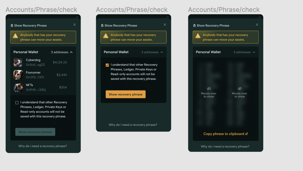 Implement `Show Recovery Phrase` functionality. · Issue #3220 · tahowallet/extension · GitHub