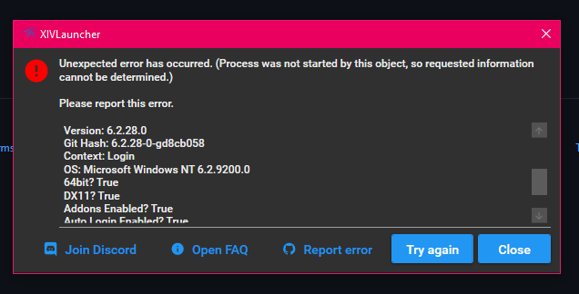 Unexpected error · Issue #853 · goatcorp/FFXIVQuickLauncher · GitHub