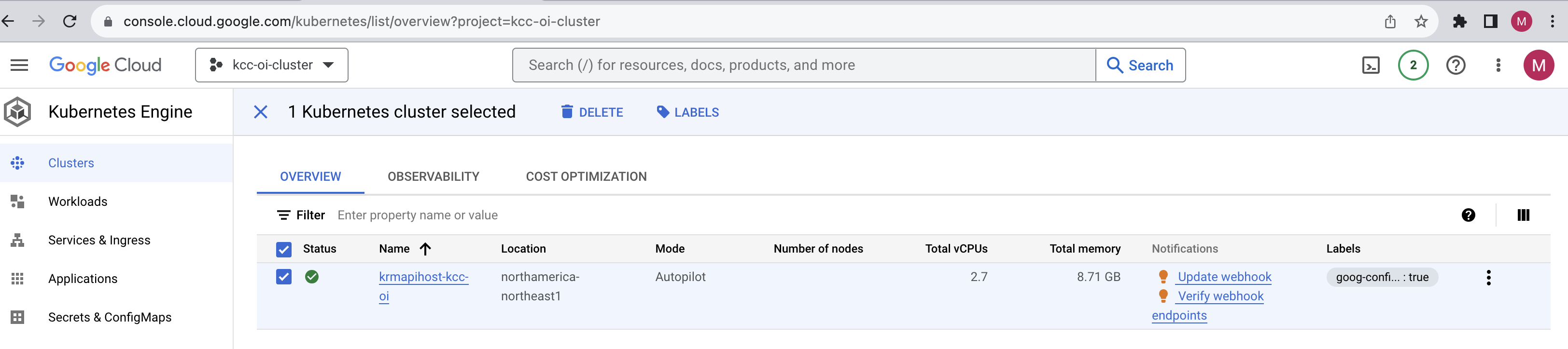 new GKE autopilot KCC cluster has new admission webhook warnings as of 20230928 - update: new ...