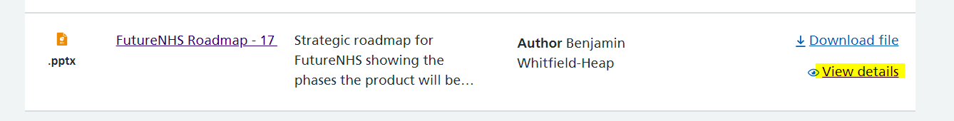 Rename 'view details' to 'file info' · Issue #354 · nhsengland/futurenhs · GitHub