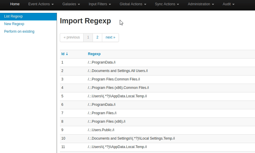 500 Error When Perform On Existing For Rexexp · Issue 3419 · Misp Misp · Github