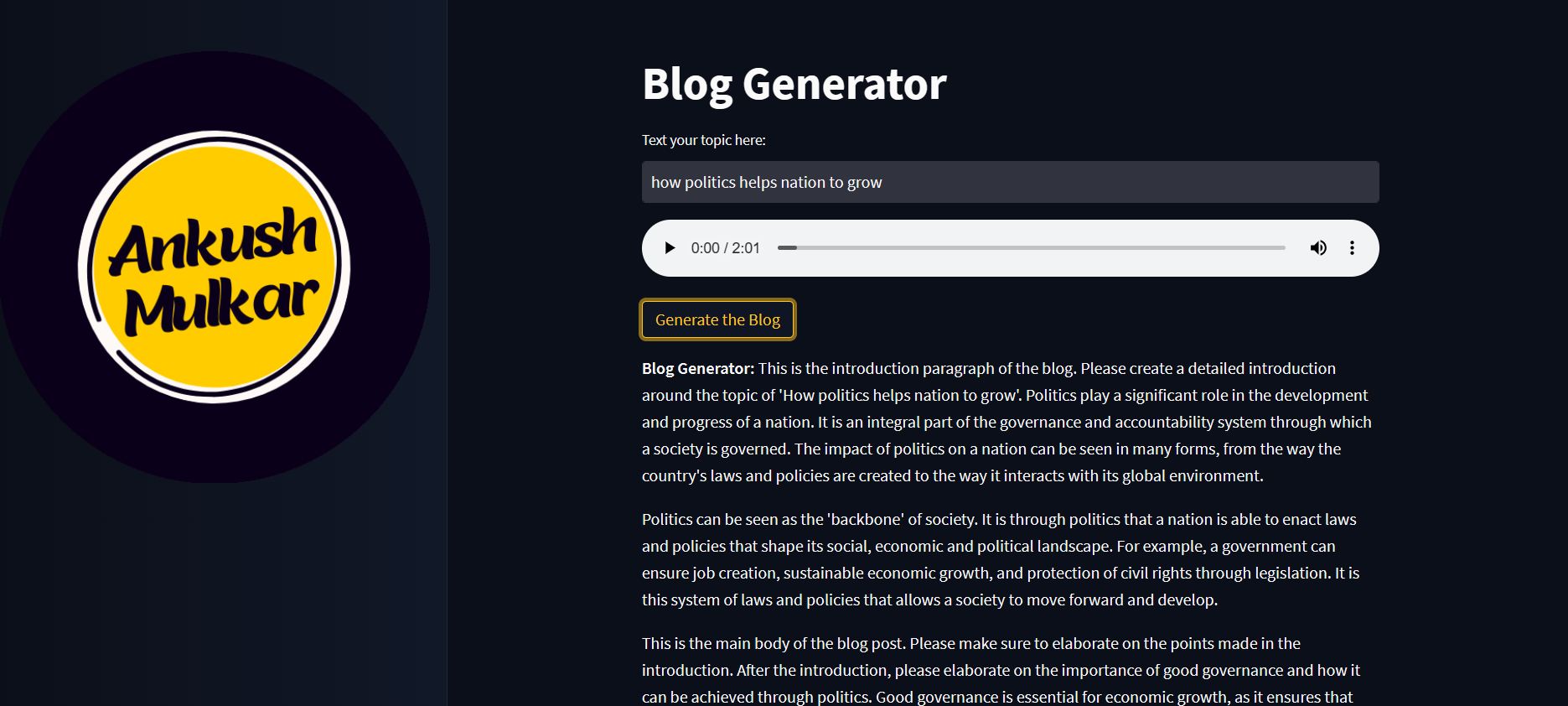 GitHub - AnkushMulkar/Blog-generator-using-falcon-7b