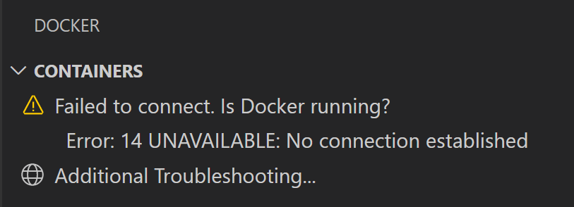 Containers panel shows connection error when ACI context is selected and Docker Desktop is ...