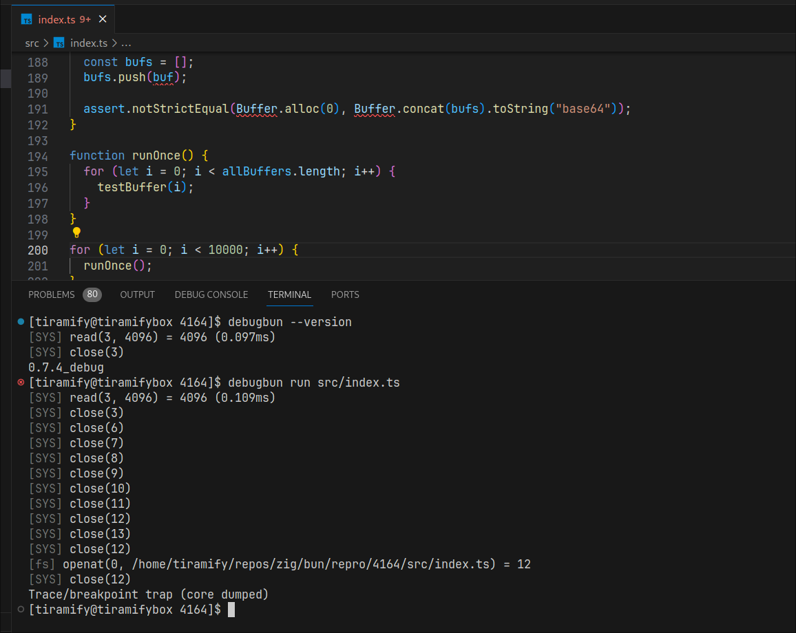 coredump (trace trap) when using Buffer. · Issue #4164 · oven-sh/bun · GitHub