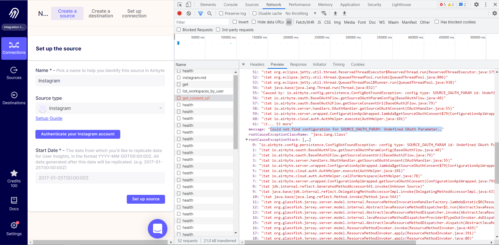 Instagram Source Connector:Authenticate button does not work · Issue #8337 · airbytehq/airbyte ...