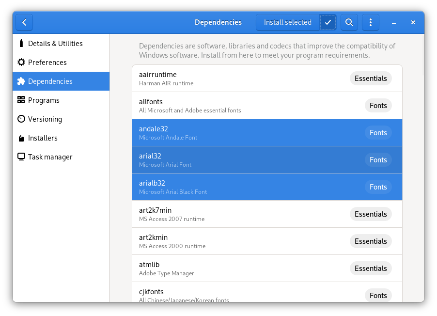 [Request]: Checkboxes to select all dependencies for install · Issue #1428 · bottlesdevs/Bottles ...