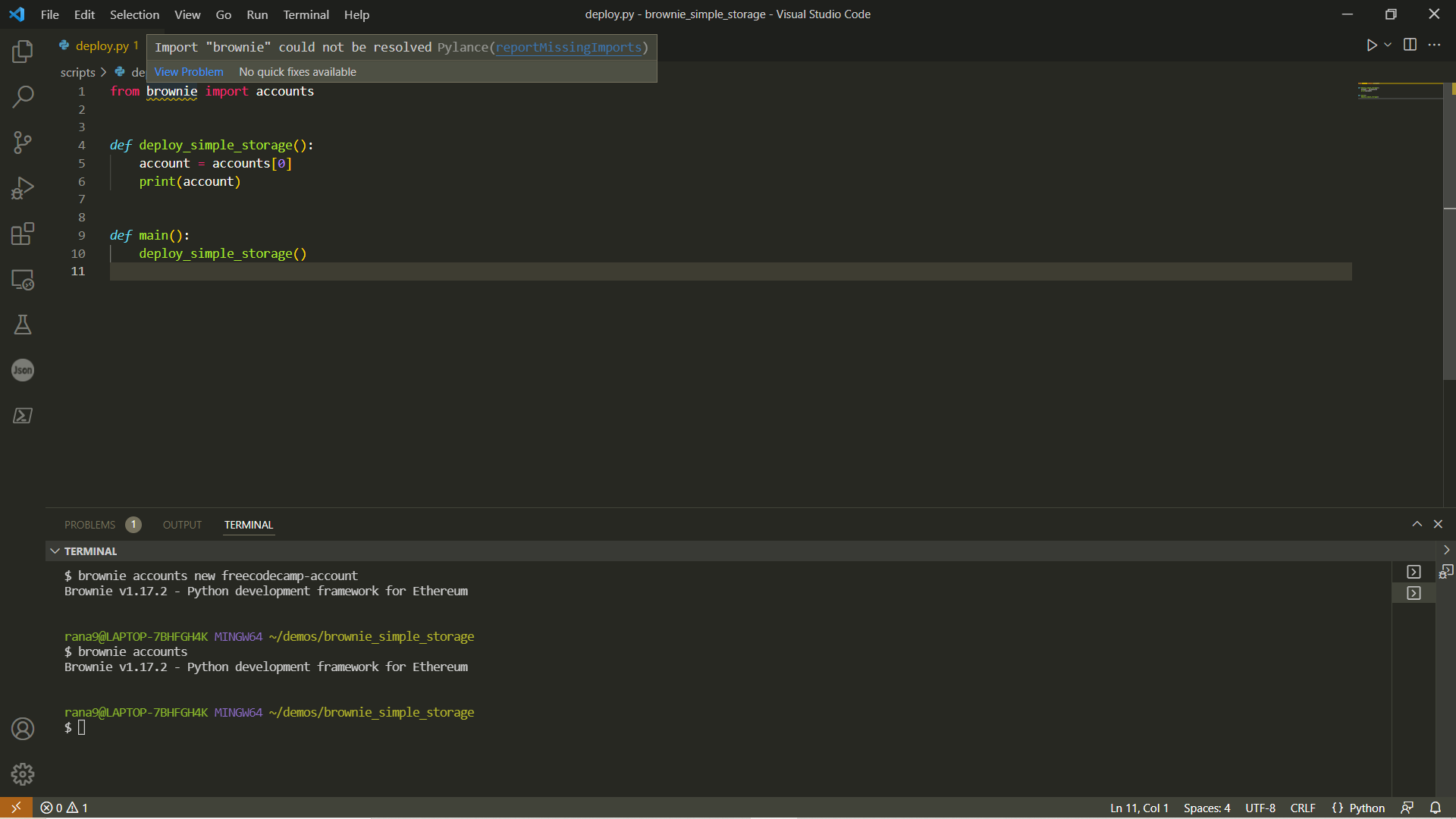 from brownie import accounts issue · Issue #1048 · smartcontractkit/full-blockchain-solidity ...