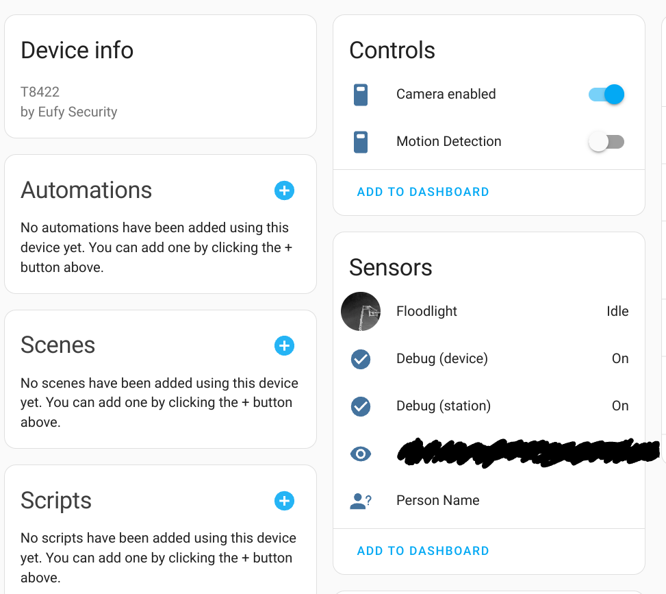 Floodlight (T8422) missing person detected and motion detected entities ...