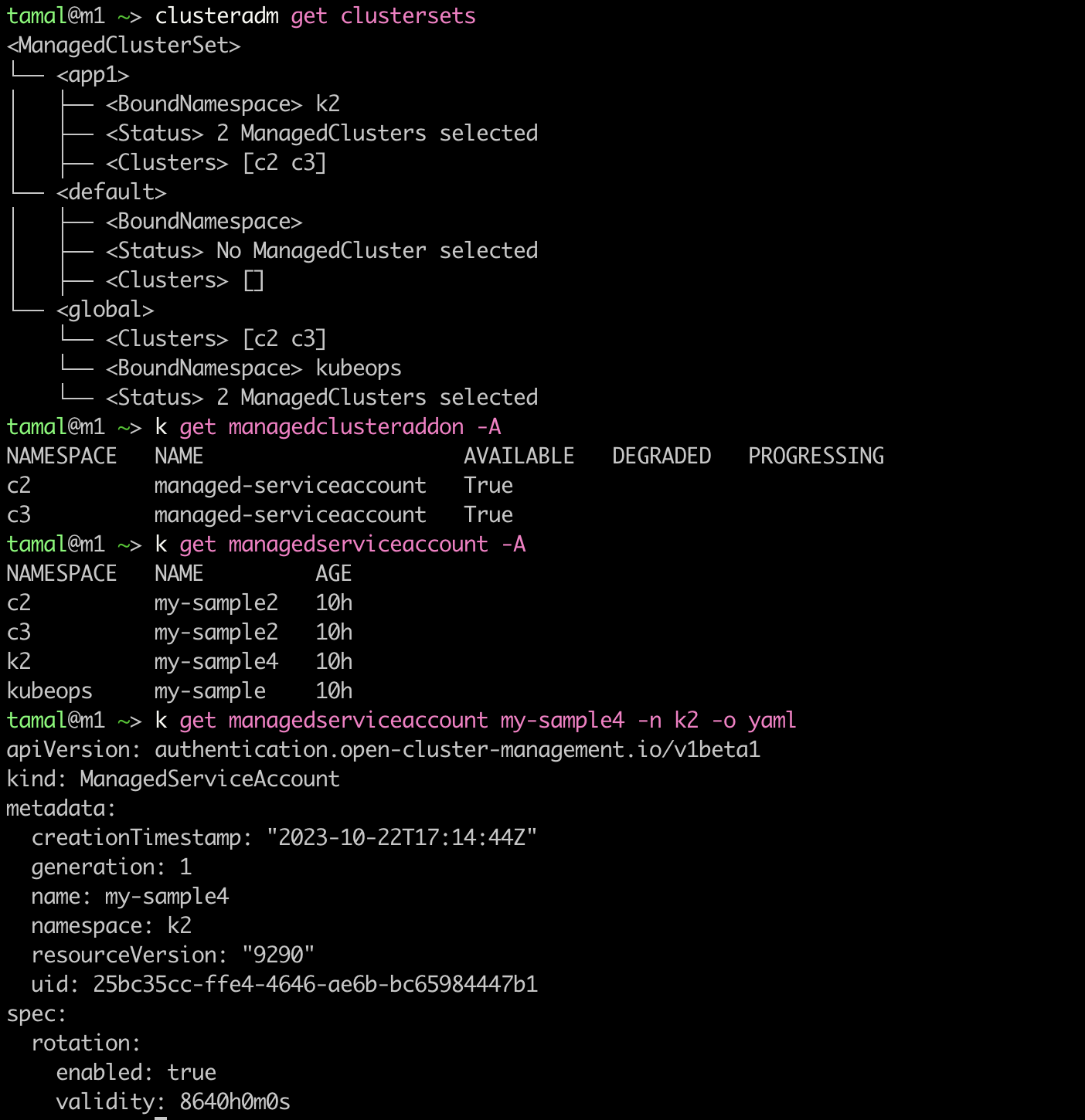Creating ManagedServiceAccount in cluster-set namespace did not work · Issue #90 · open-cluster ...