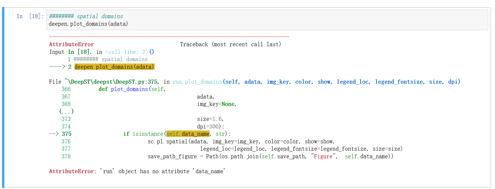 Error when I ran the code "deepen.plot_domains(adata)" · Issue #1 · JiangBioLab/DeepST · GitHub