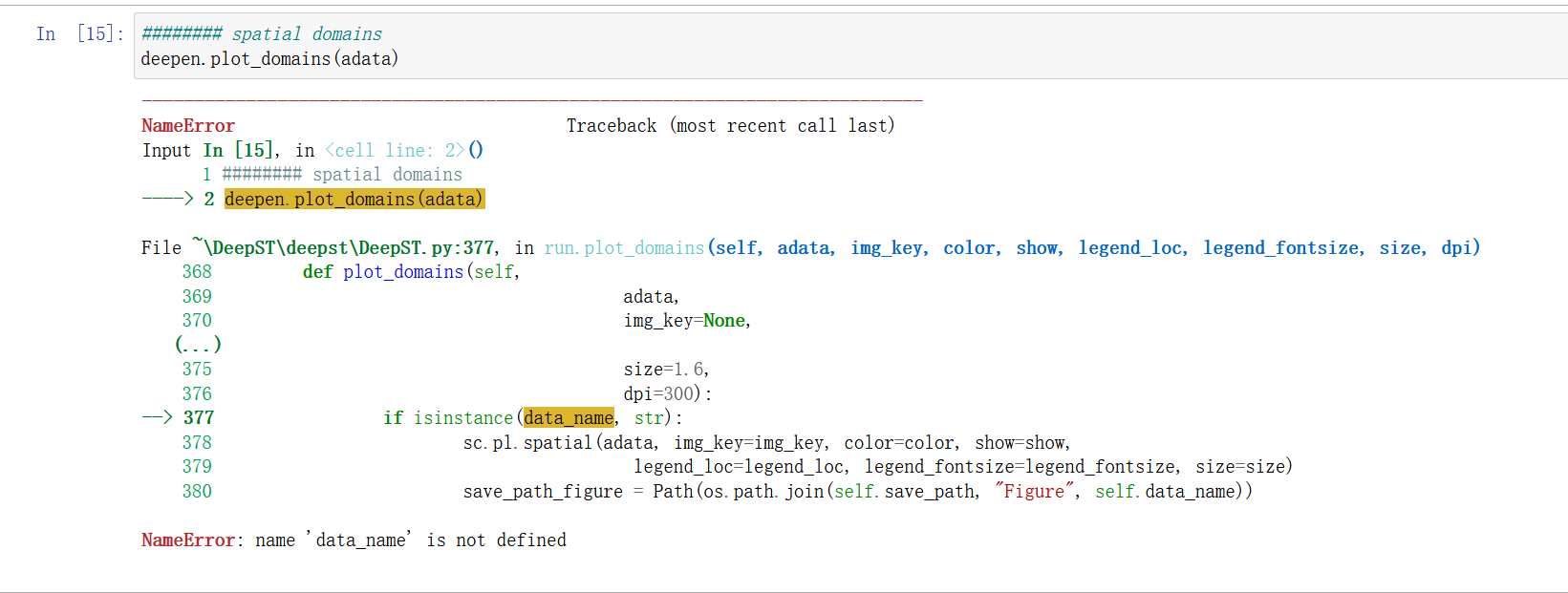 Error when I ran the code "deepen.plot_domains(adata)" · Issue #1 · JiangBioLab/DeepST · GitHub