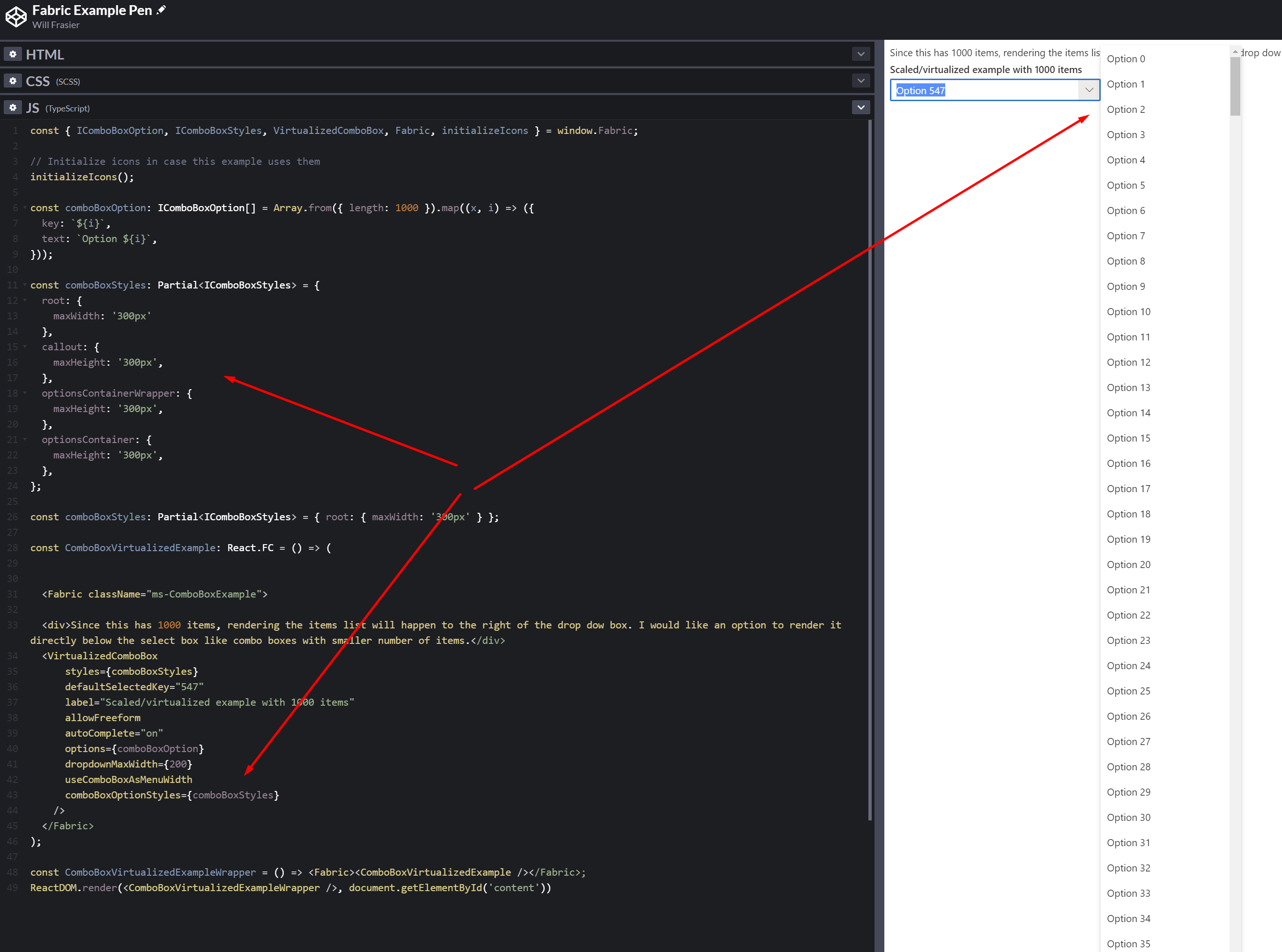 Render VirtualizedComboBox items under the dropdown selector with ...